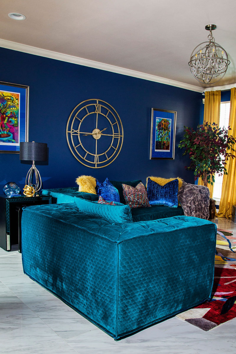 BOLD BLUE, GREEN, AND GOLD LIVING ROOM - Whitney J Decor